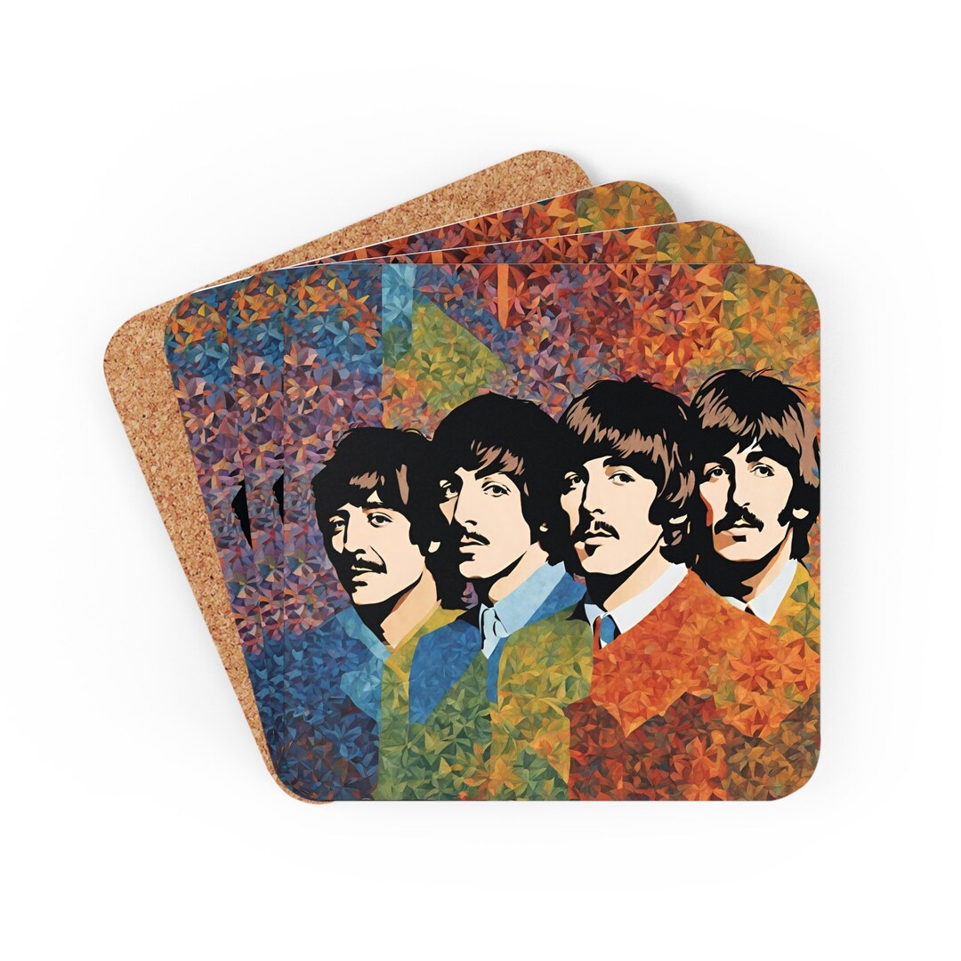 The Beatles 4pc Cork Back Coaster Set Multicolor Retro 1960s Style - Etsy