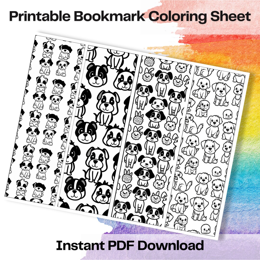 Printable Puppy Bookmark Coloring Set for Kids and Adults | Set of 4 ...