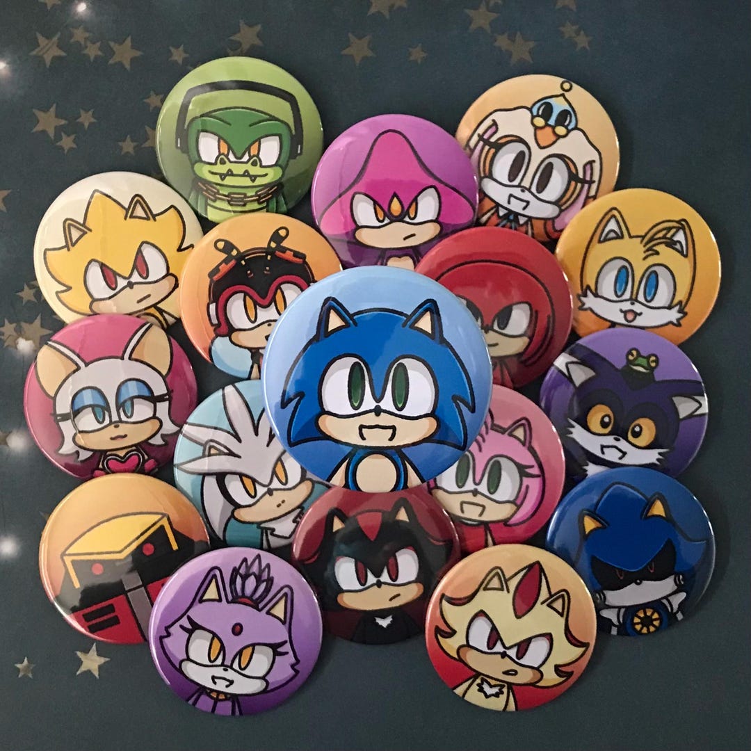 Sonic the Hedgehog Chibi Character 2.25” Handmade Pinback Buttons - Etsy
