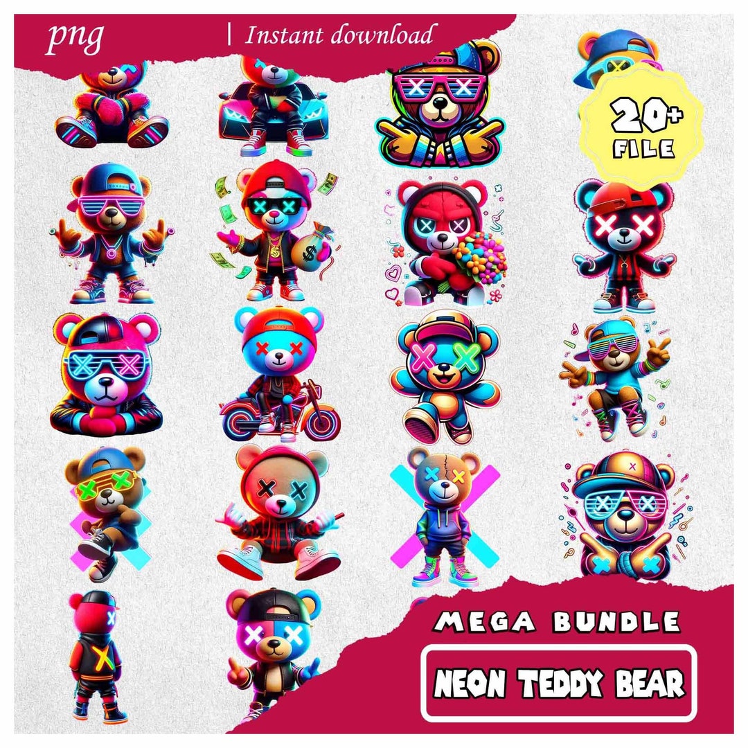 Best Bundle Teddy Bear SVG, Teddy Bear Neon PNG, Cute Teddy Bear ...