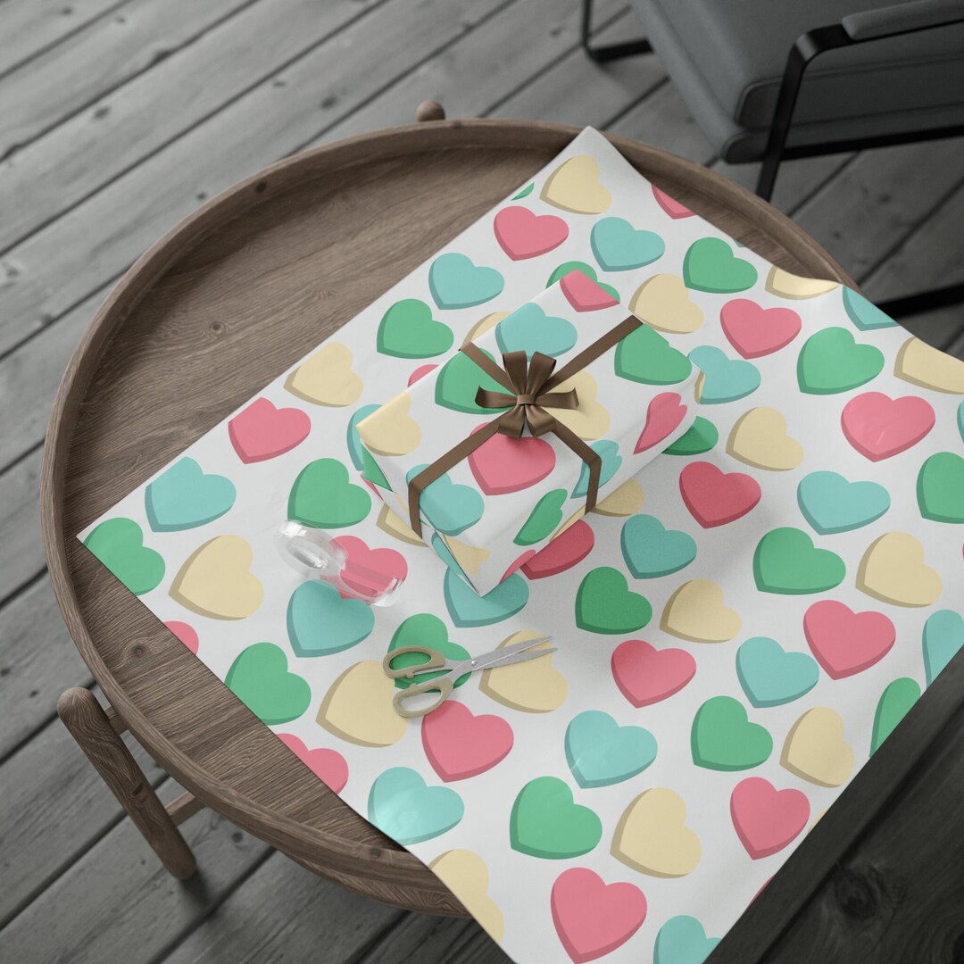 Candy Heart Valentines Wrapping Paper, Birthday Wrapping Paper - Etsy