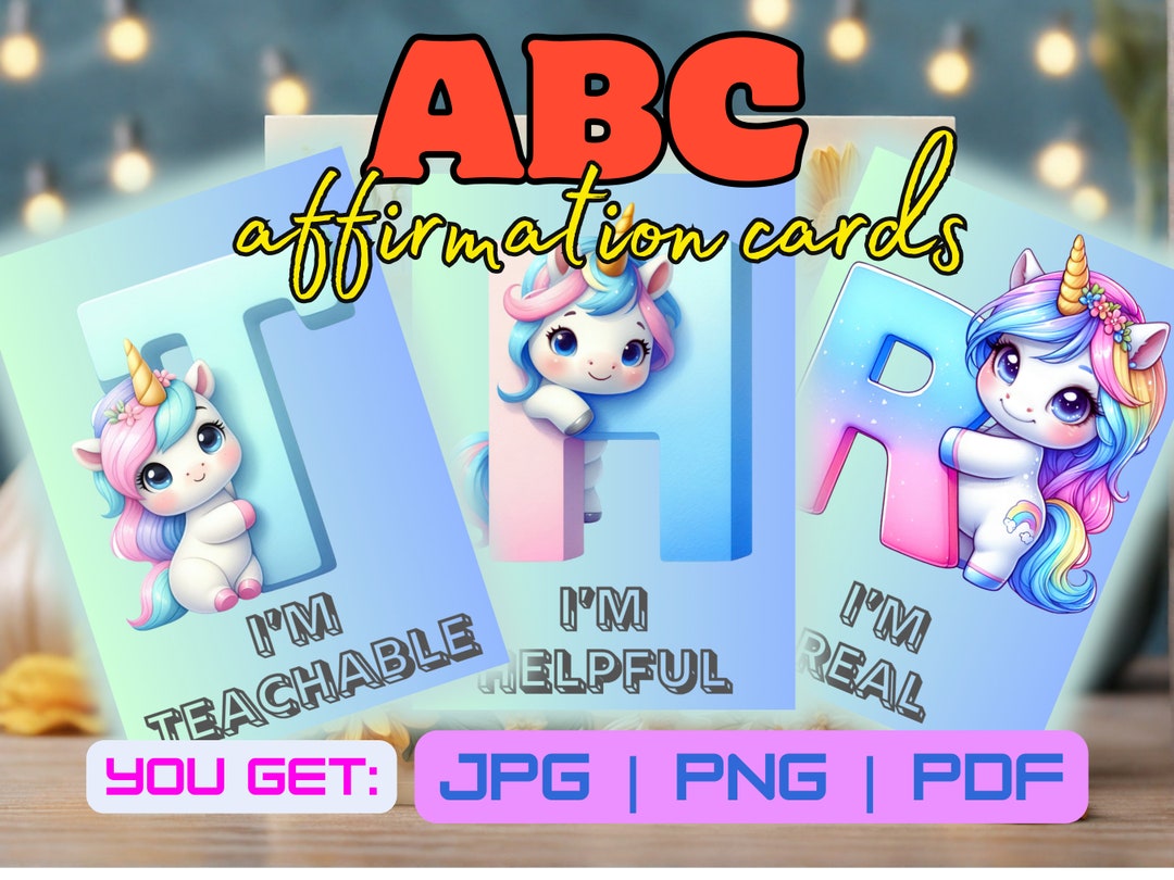 Inspiring Unicorn ABC Flashcards Encouraging Unicorn Abcs Affirmation ...