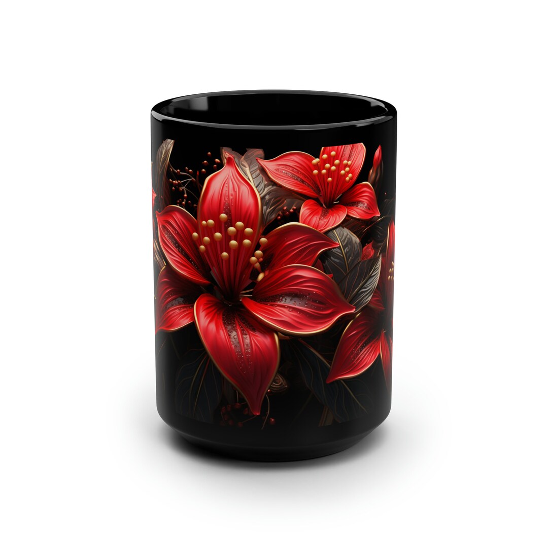 Middlemist's Red Flower Bloom Inspired Black Mug 15oz - Etsy