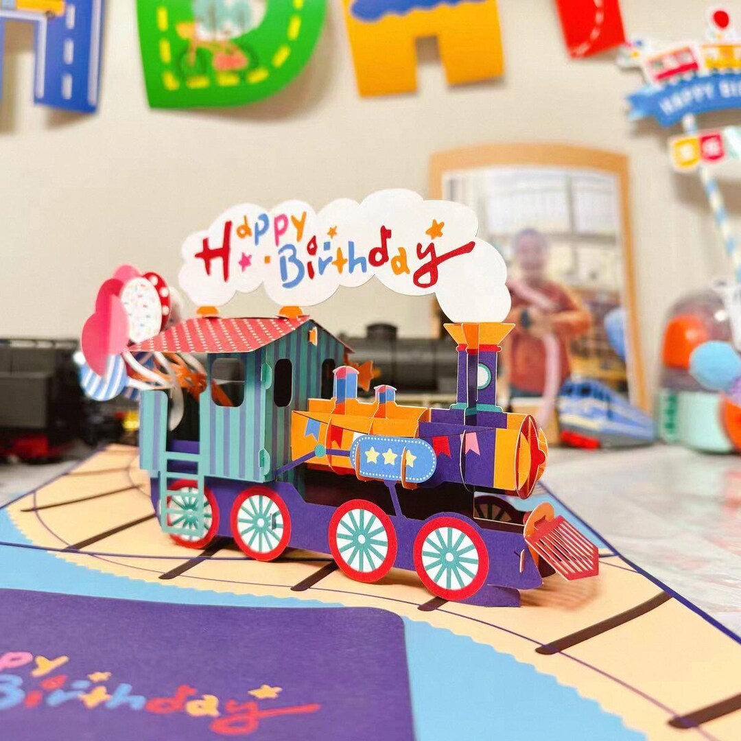 Birthday Train 3D Greeting Card – Colorful Train Body Greeting Card ...