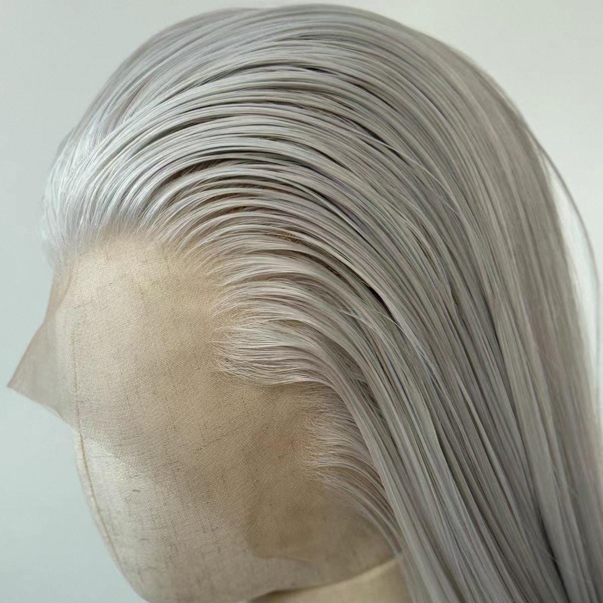 Silver Lace Front Natural Wig Extra Long Straight Full Wig Silver Grey ...