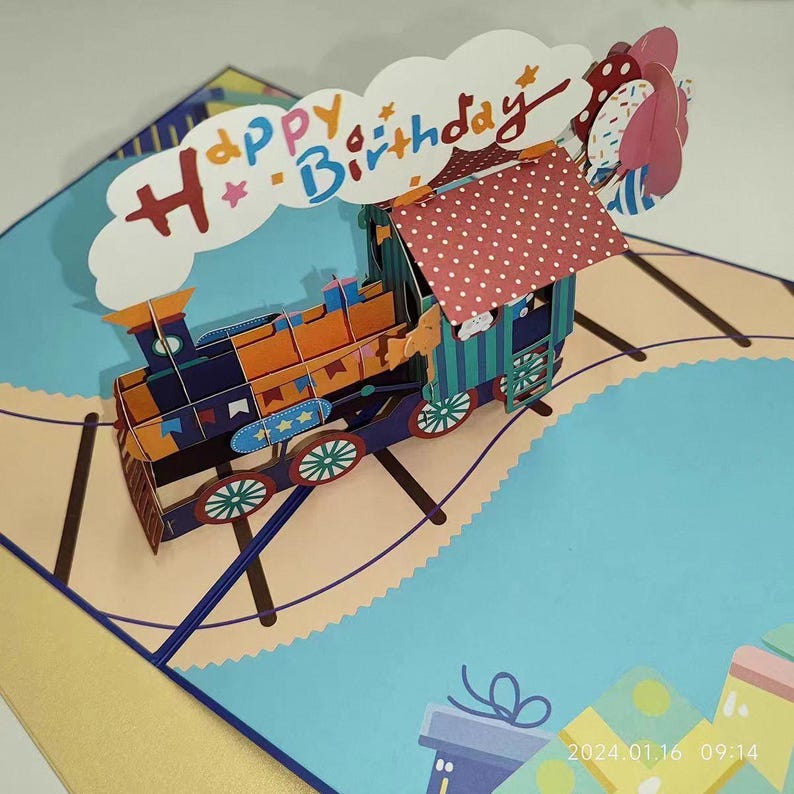 Birthday Train 3D Greeting Card – Colorful Train Body Greeting Card ...