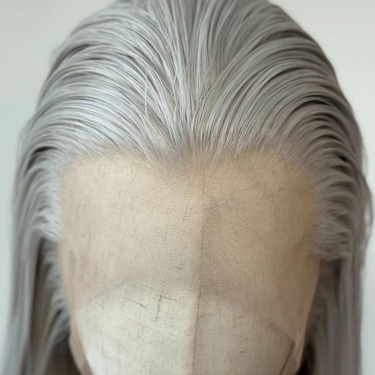 Silver Lace Front Natural Wig Extra Long Straight Full Wig Silver Grey ...