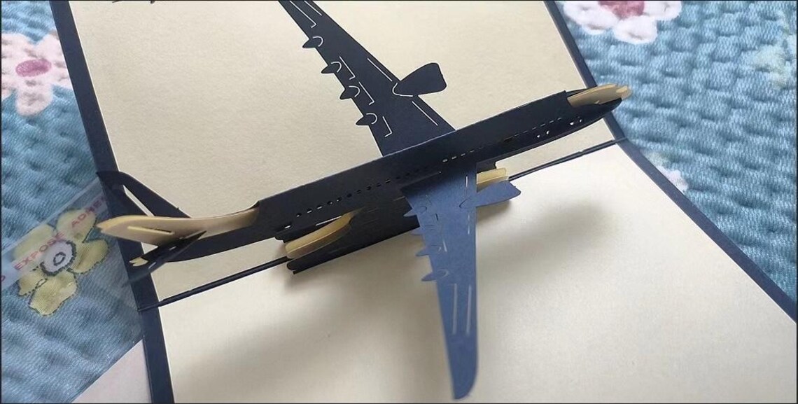 3D Civil Aviation Airplane Greeting Card - Creative Blue Airplane 3D ...