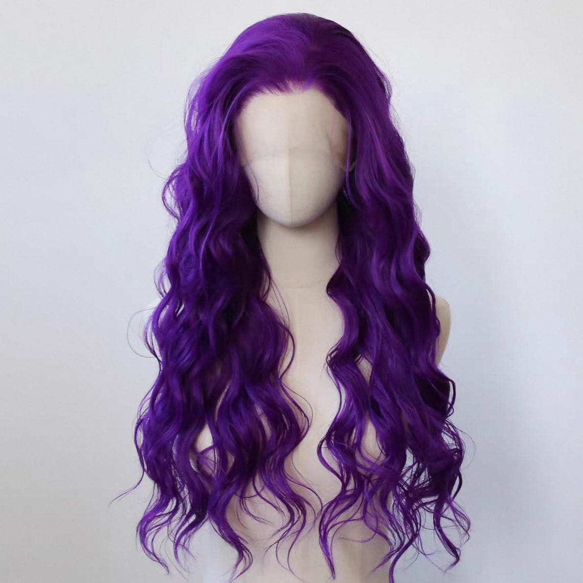 Grape Dark Purple Lace Front Natural Wig Big Wave Curly Hair Full Set ...