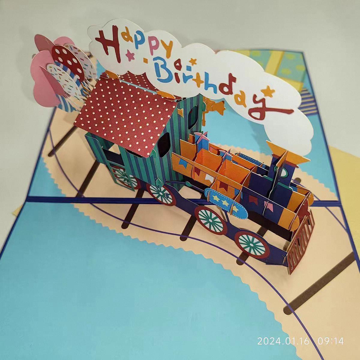 Birthday Train 3D Greeting Card – Colorful Train Body Greeting Card ...
