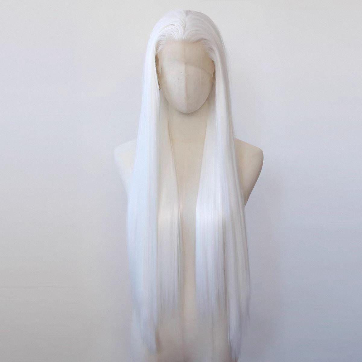 Angel White Lace Front Natural Wig Extra Long Straight Full Wig Snow ...