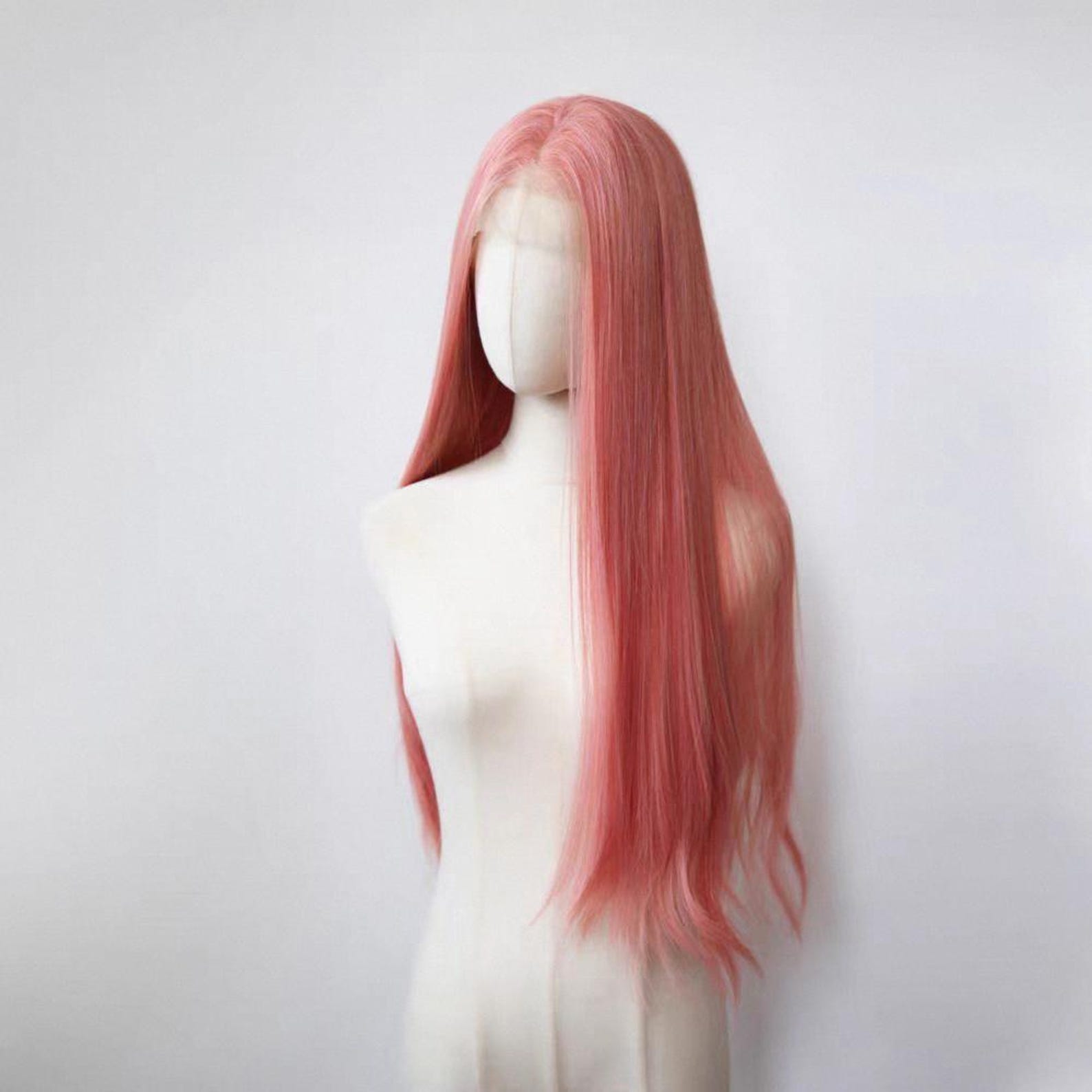 Light Pink Lace Front Natural Wig Extra Long Straight Full Wig Set ...