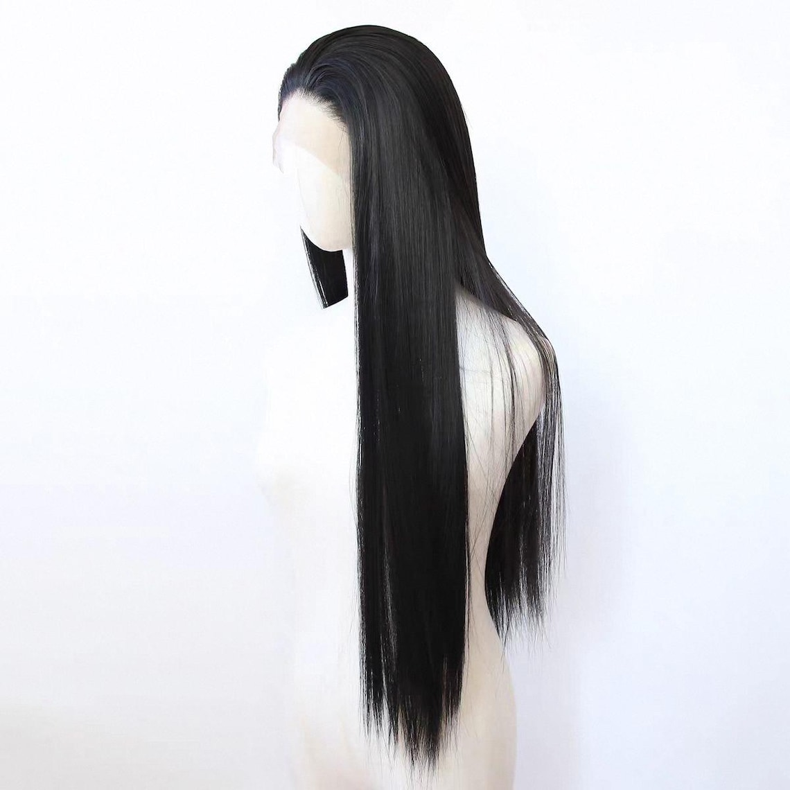 Black Lace Front Natural Wig Extra Long Straight Full Wig Black Cos Wig ...