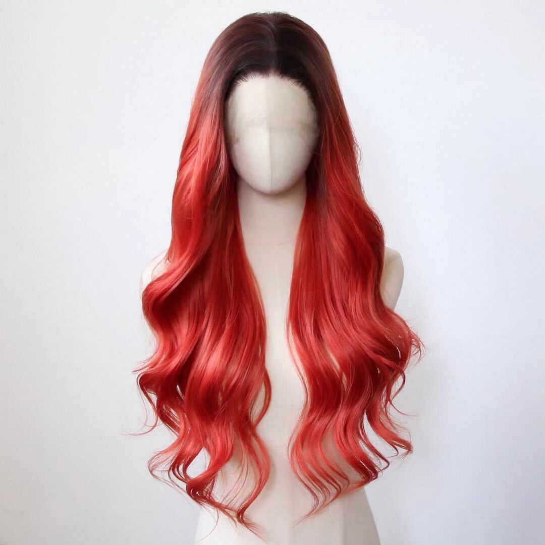 Rose Crimson Lace Front Natural Wig Big Wave Curly Hair Full Set Wig ...