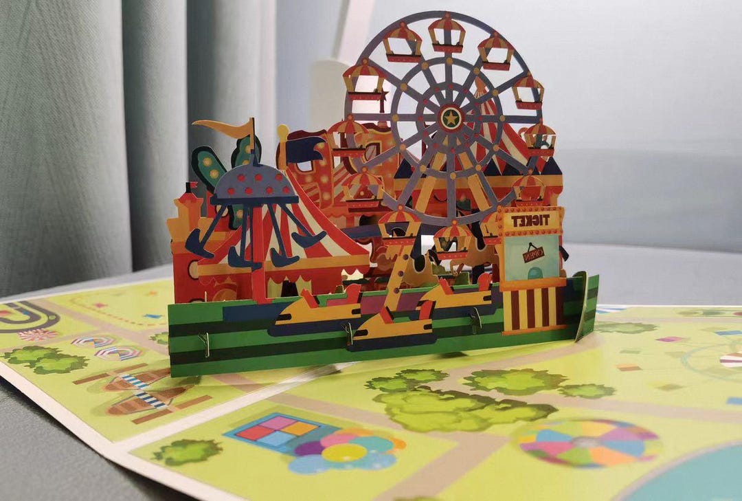 Amusement Park 3D Greeting Card - Childlike Birthday Greeting Card ...