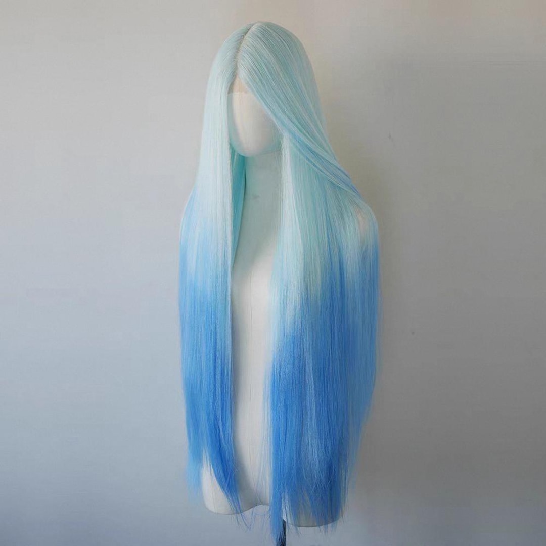 Ice and Snow Light Blue Gradient Dark Blue Lace Front Natural Wig Super ...