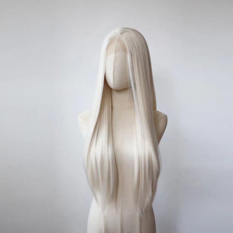 Platinum Blonde Lace Front Natural Wig Extra Long Straight Full Wig Set ...