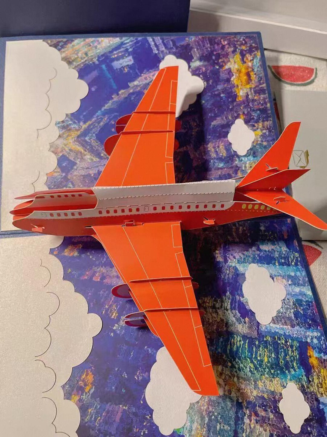3D Red Civil Aircraft Greeting Card - Creative Red Airplane 3D Greeting ...
