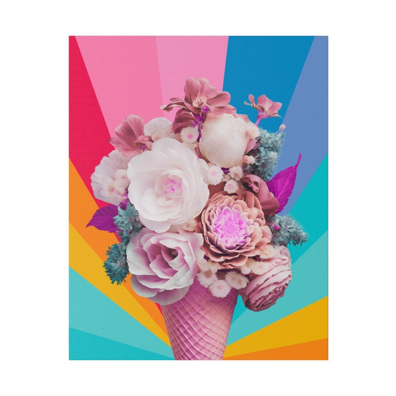 Ice Cream Cone Flowers Dopamine Decor Wall Art Matte Canvas, Stretched ...