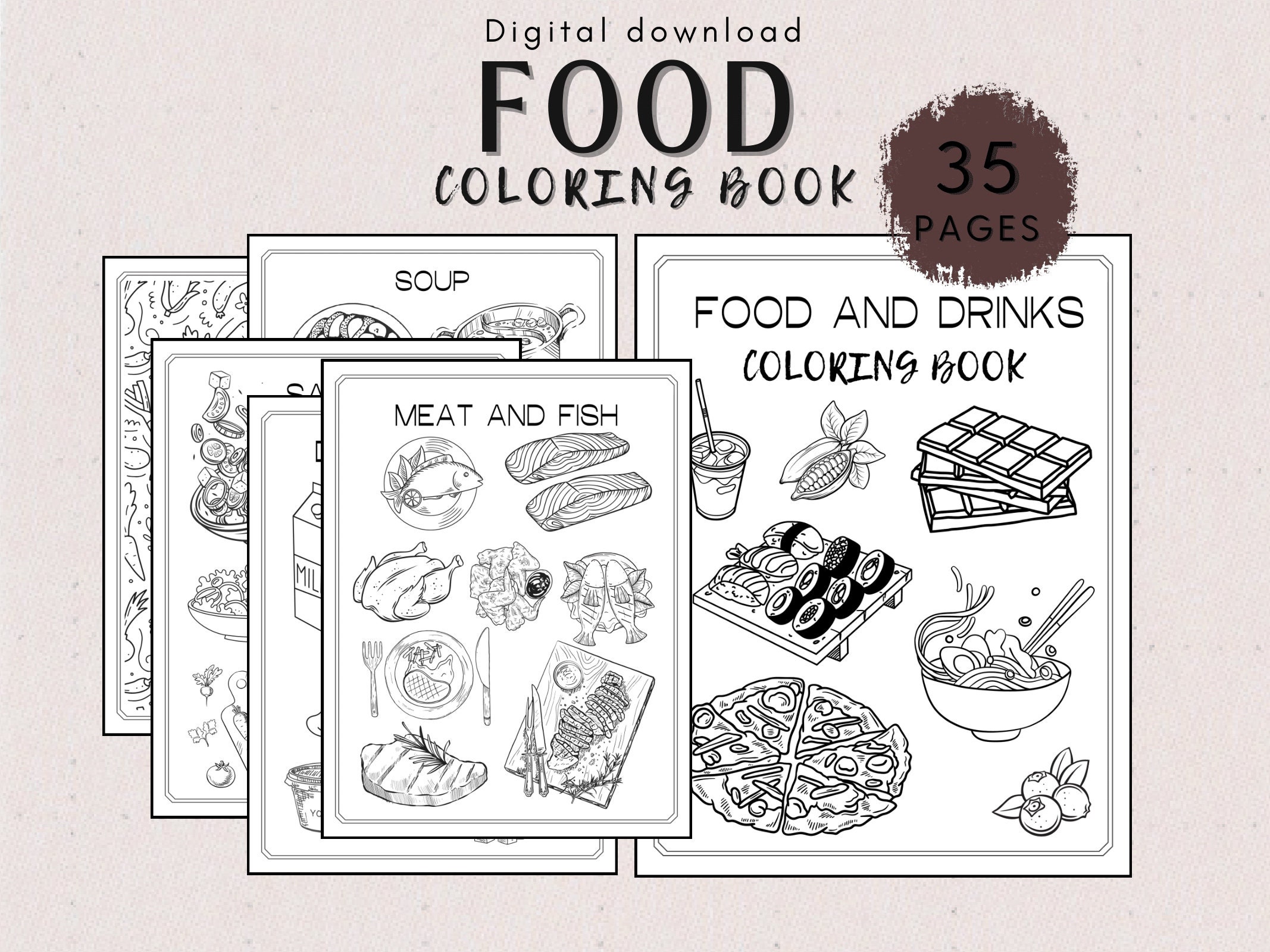 35 Food Coloring Pages, Adult Coloring Pages - Etsy