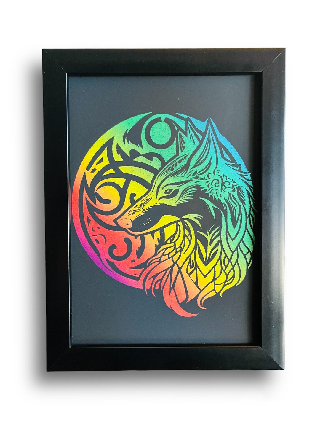 Rainbow Celtic Wolf Art, Celtic Wolf Decor, Fantasy Art Framed - Etsy