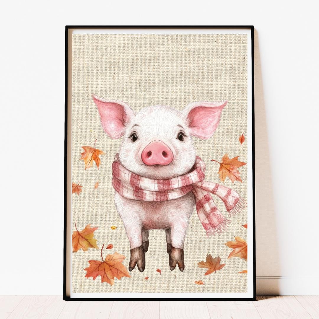 Pig Baby Cute Fall Digital Print Adorable Woodland Creatures, Fall ...