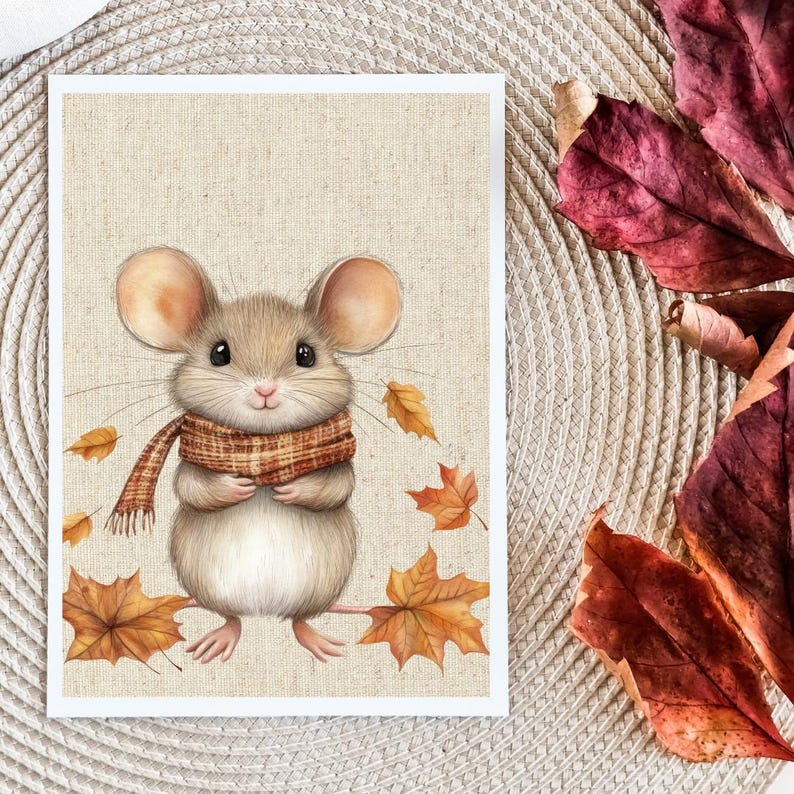 Mouse Baby Cute Fall Digital Print Adorable Woodland Creatures, Fall ...