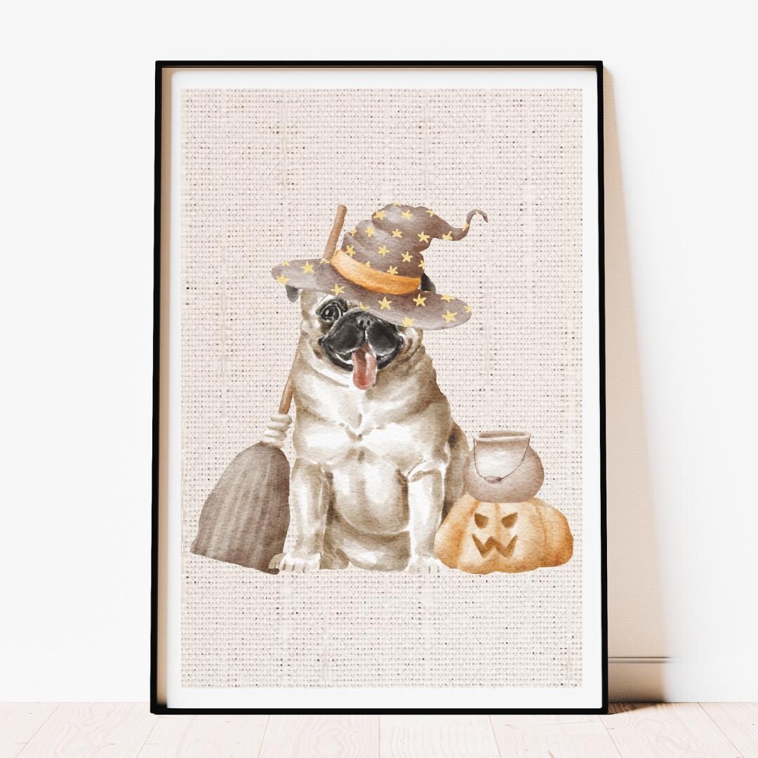 Cute Pug Dog Halloween Digital Art Print Spooky Dog Illustration ...