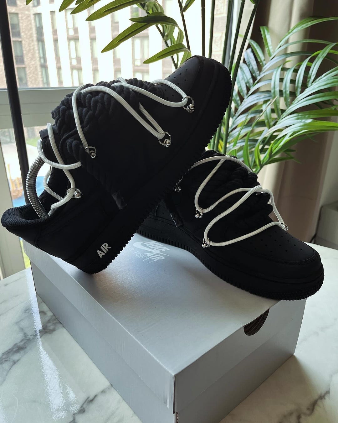 Black & White Air Force 1 With Rope Laces Authentic AF1 Thick Rope Lace ...