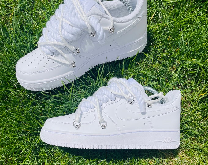 White Air Force 1 With Thick Rope Lace | Authentic AF1 | Air Force 1 ...