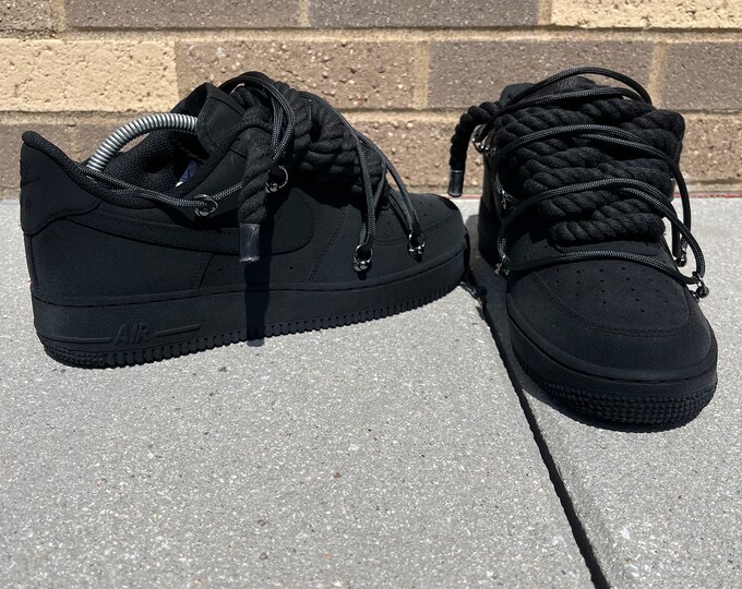 Shadow Black Air Force 1 With Rope Laces | Authentic AF1 | Thick Rope ...