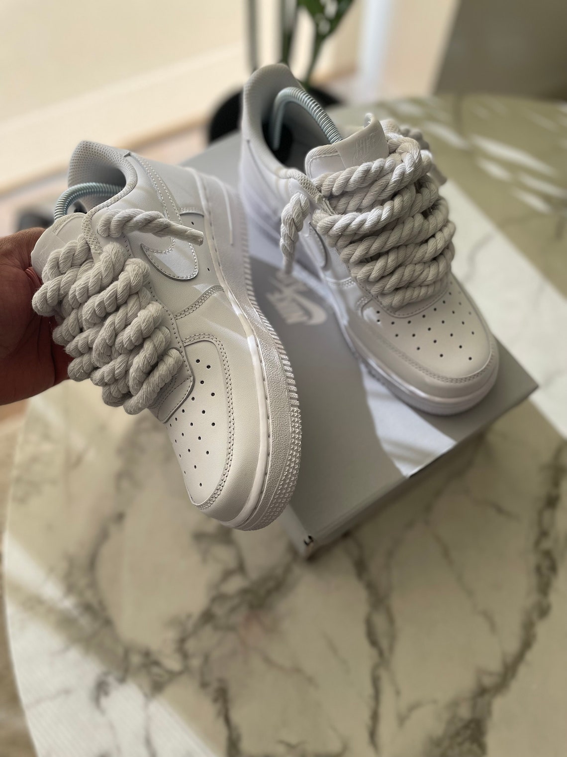 White Air Force 1 With Rope Lace Authentic AF1 Air Force 1 Thick Rope ...