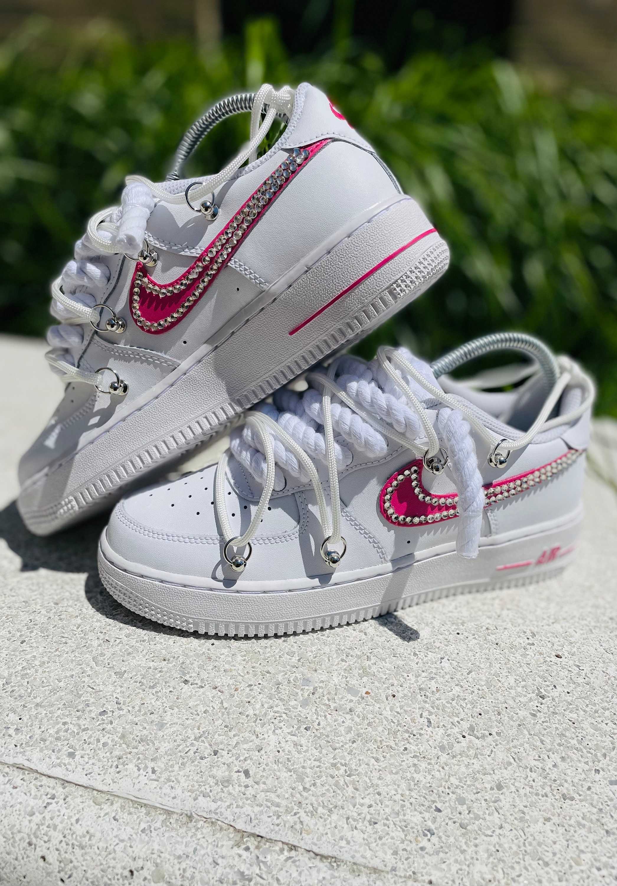 White Air Force 1 bling Hot Pink With Thick White Rope Laces Air Force ...