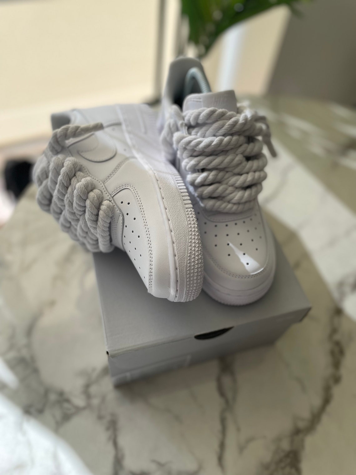 White Air Force 1 With Rope Lace Authentic AF1 Air Force 1 Thick Rope Lace White Rope Laces ...