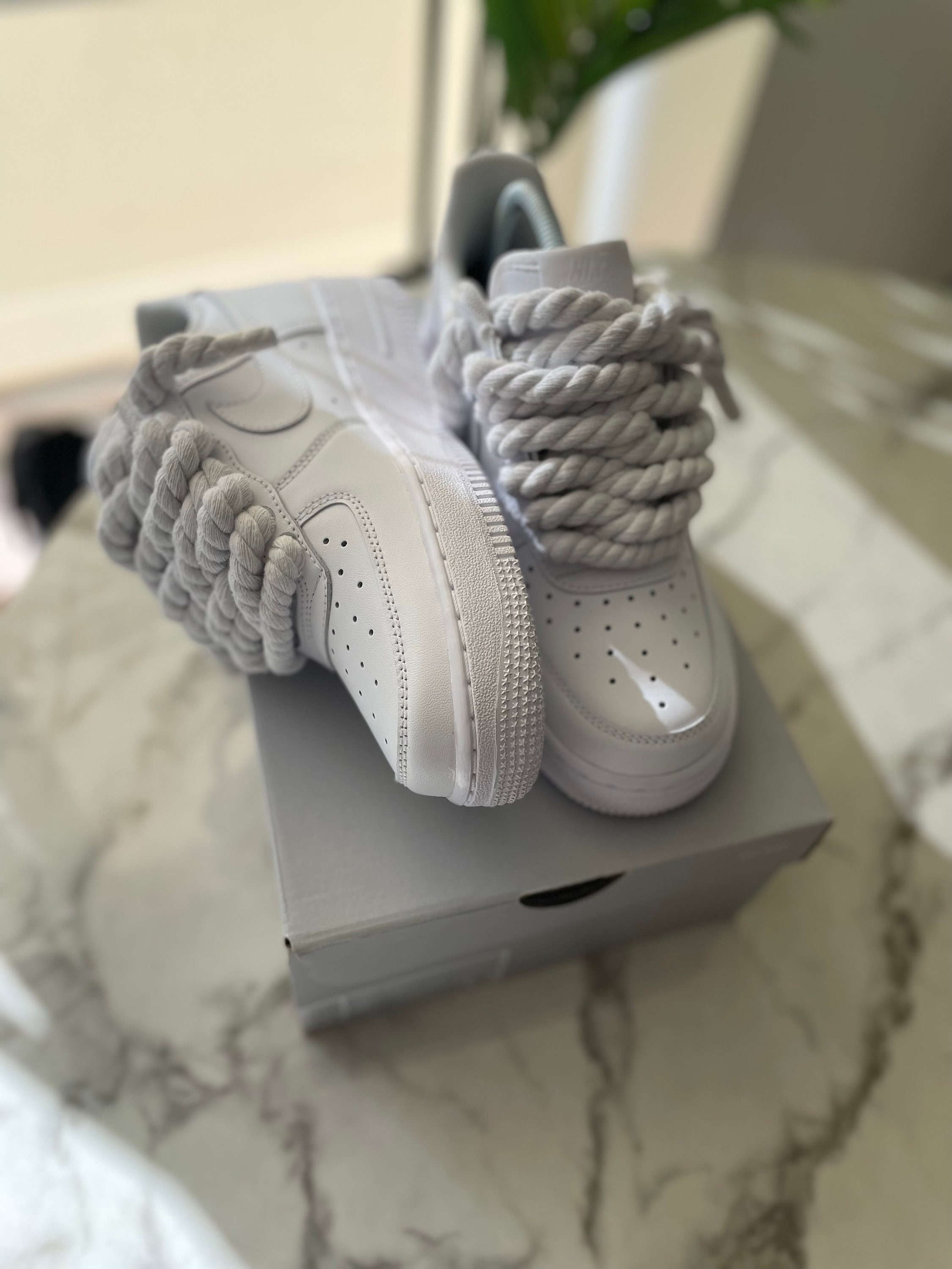 White Air Force 1 With Rope Lace Authentic AF1 Air Force 1 Thick Rope Lace White Rope Laces ...