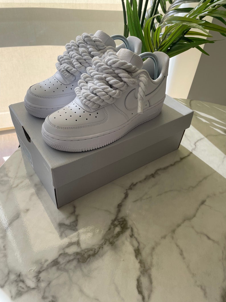White Air Force 1 With Rope Lace Authentic AF1 Air Force 1 Thick Rope ...