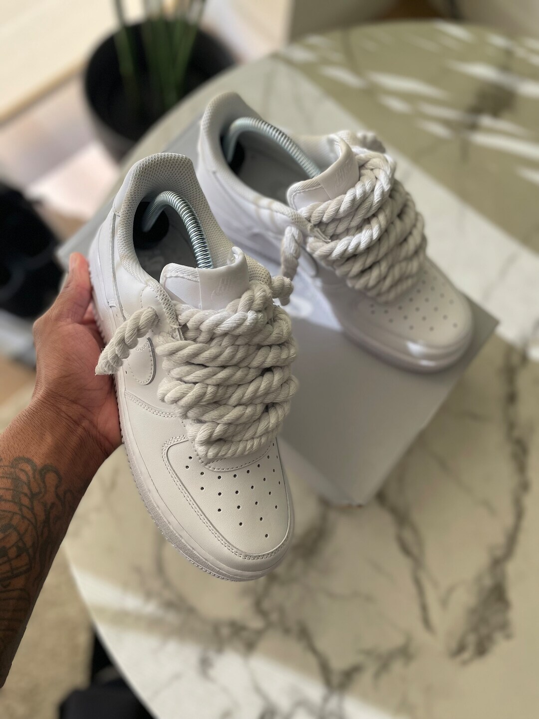 White Air Force 1 With Rope Lace Authentic AF1 Air Force 1 Thick Rope Lace White Rope Laces ...