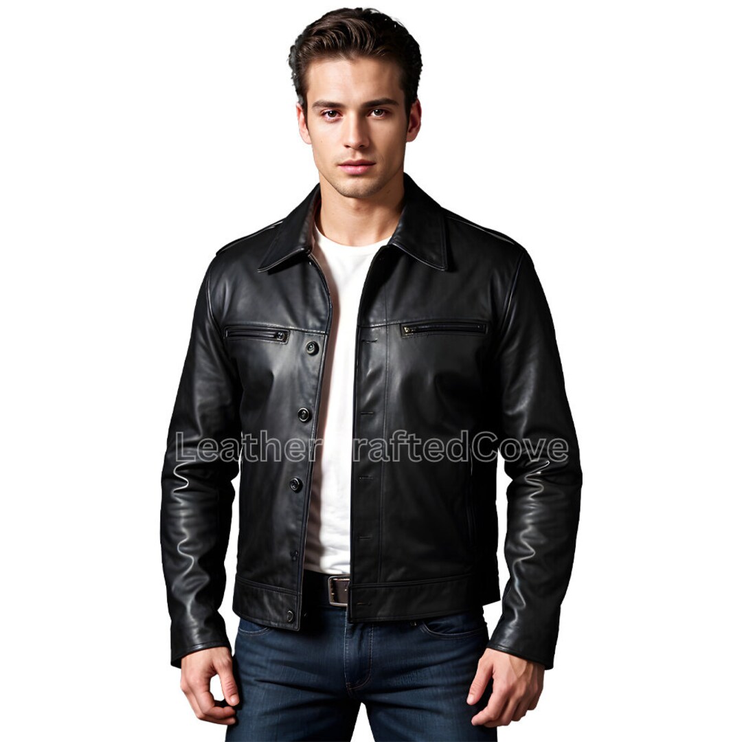 Genuine Black Leather Tucker Jacket for Men Personalized Tucker Leather ...