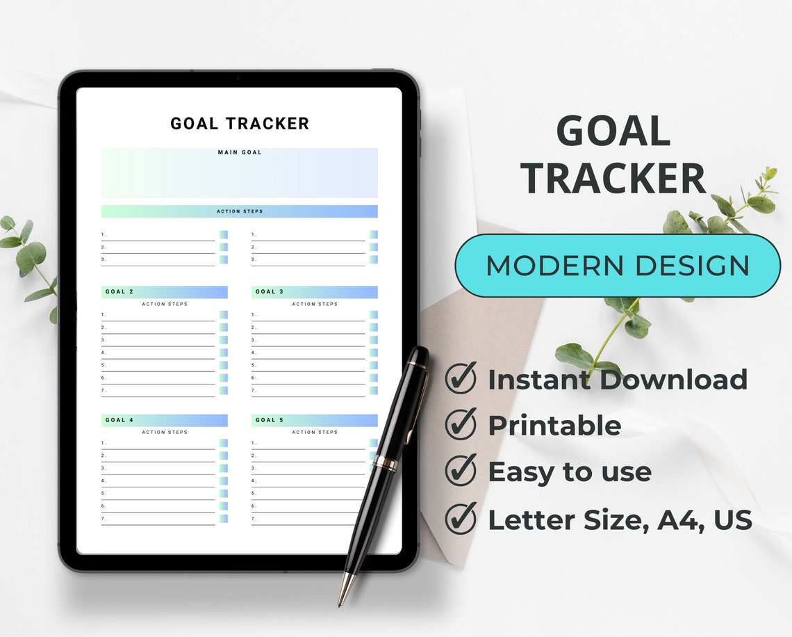 Printable Goal Tracker, Blue Goal Planner, Goal Progress, Printable PDF ...