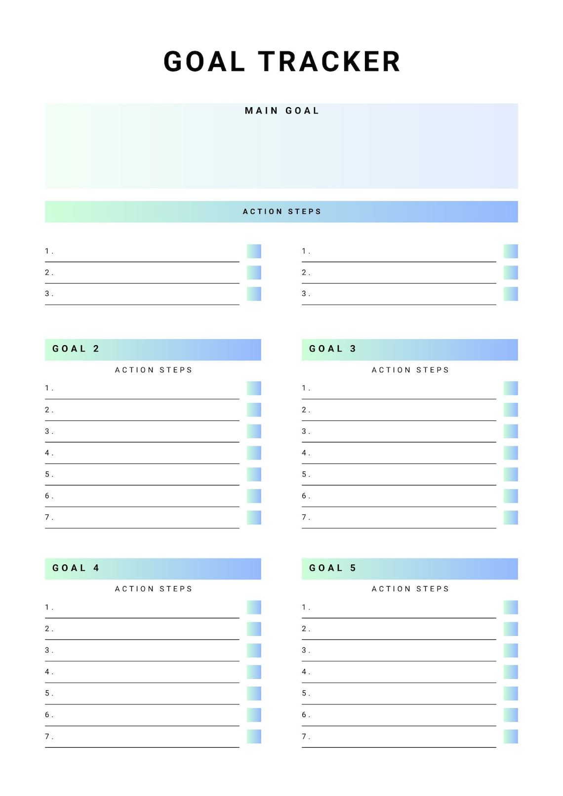 Printable Goal Tracker, Blue Goal Planner, Goal Progress, Printable PDF ...