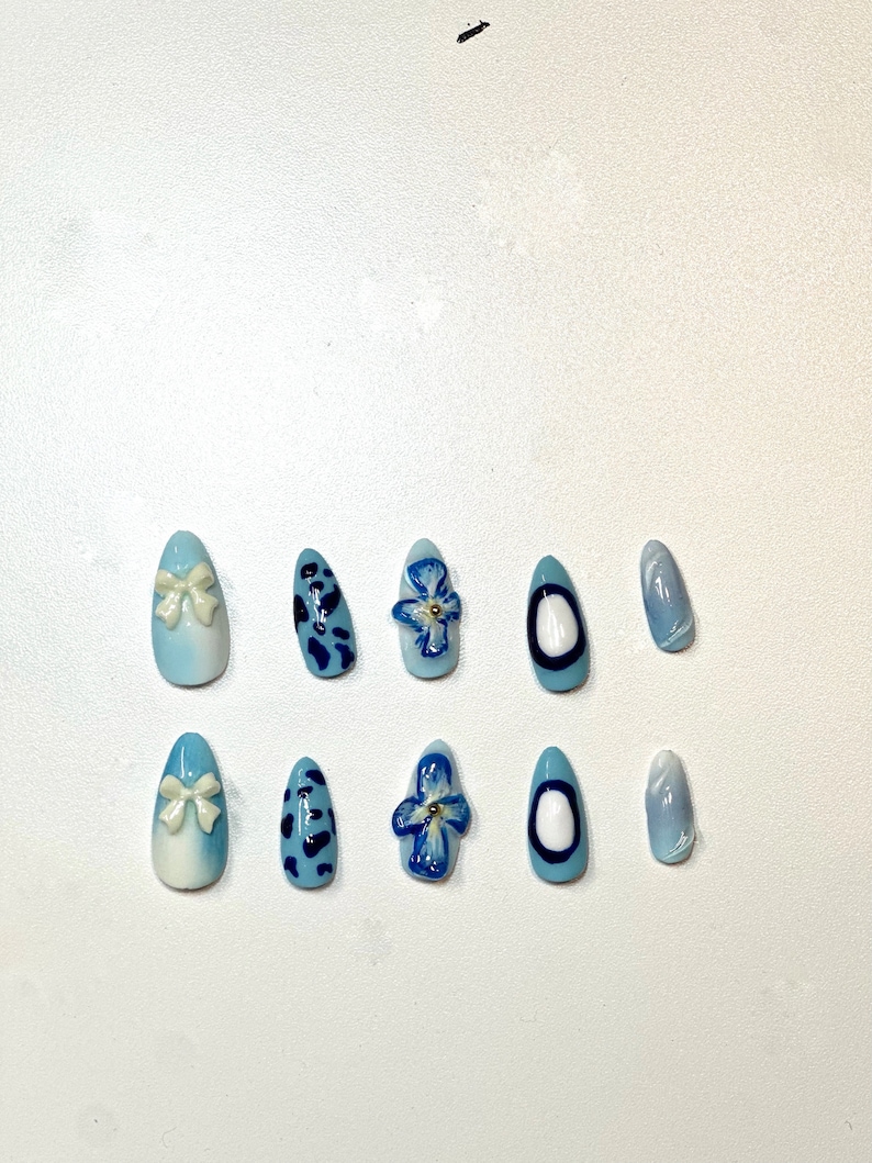 Shades of Blue Mix and Match Nails - Etsy