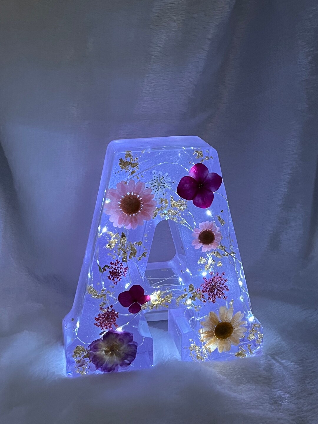 Custom Resin Letter Night Light: Personalized Floral LED Decor, Gift ...