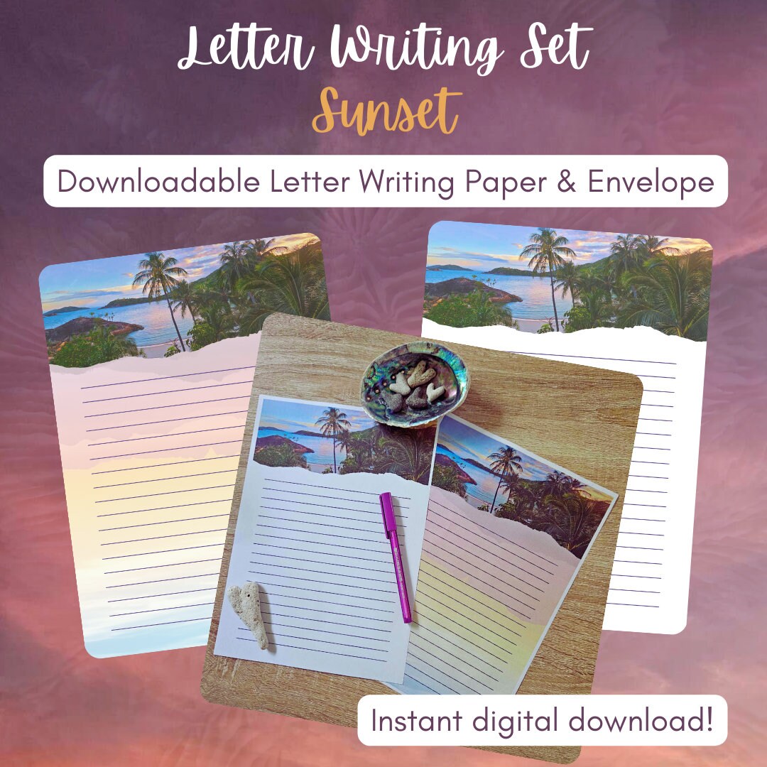 Instant Download Letter Writing Set Beach Sunset With Matching Envelope ...