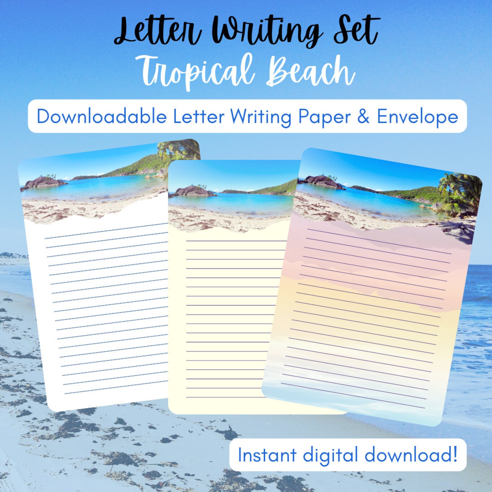 Instant Download Letter Writing Set Tropical Beach With Matching ...