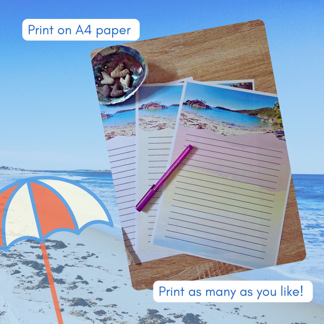 Instant Download Letter Writing Set Tropical Beach With Matching ...
