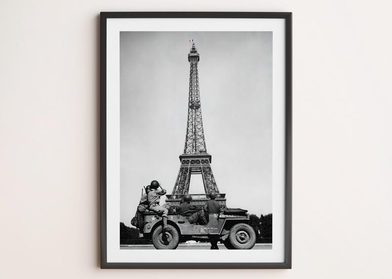 Vintage WWII Print: American Soldiers in Paris | Fine Art Print Eiffel ...