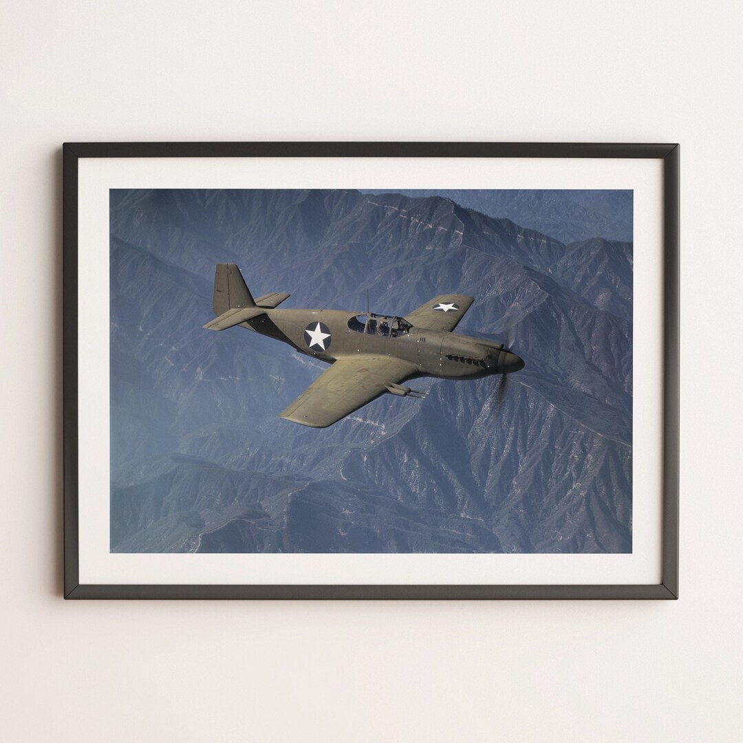 Early P-51 Mustang in Flight Fine Art Print, WW2, Poster, Aviation ...