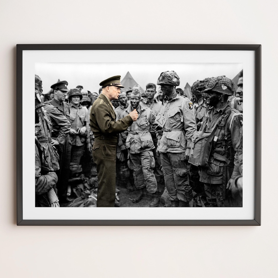 Vintage WWII Print: Eisenhower Inspires Easy Company | Fine Art Print ...
