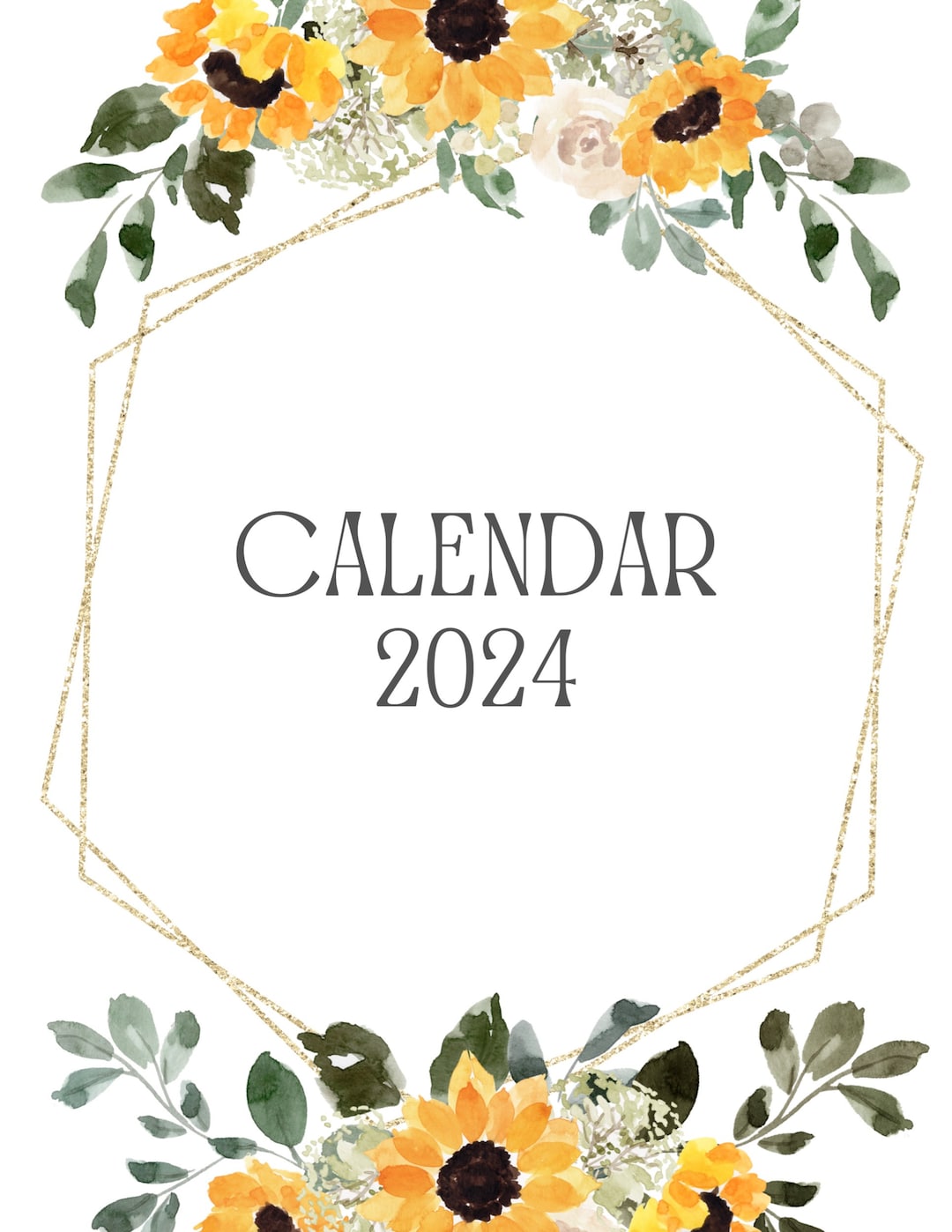 Printable Calendar 2024 | Sunflowers | Letter Size| Monthly Goals & to ...