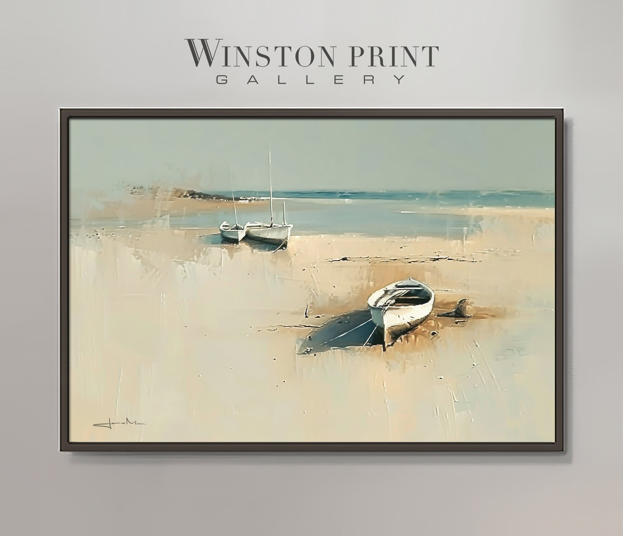 Stranded Boats on Beach Variant 3, Seaside Painting, Ocean Themed ...